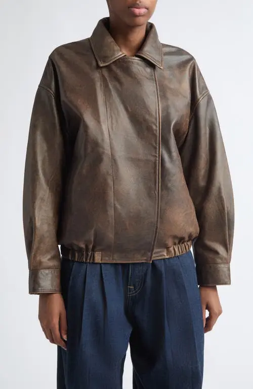 R13 Leather Bomber Jacket With Removable Shearling Collar