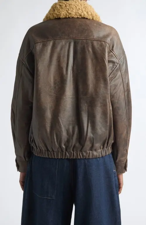 R13 Leather Bomber Jacket With Removable Shearling Collar