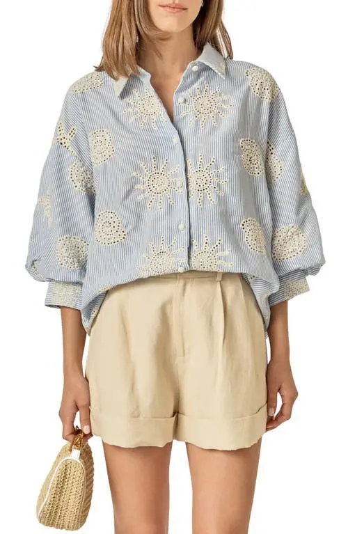 English Factory Striped Eyelet Embroidery Voluminous Shirt