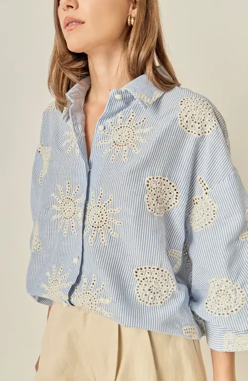 English Factory Striped Eyelet Embroidery Voluminous Shirt