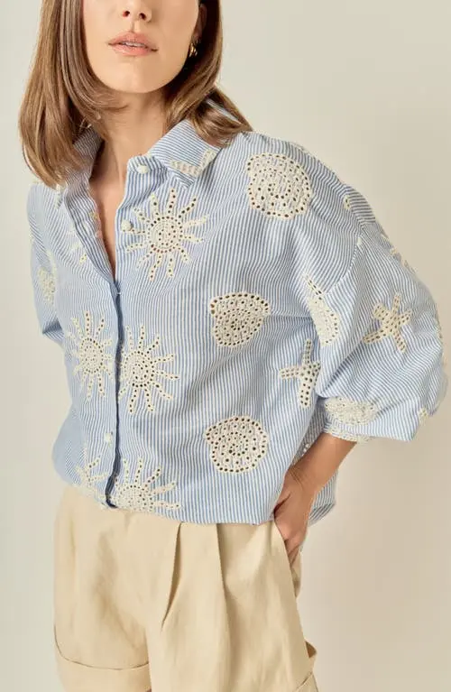 English Factory Striped Eyelet Embroidery Voluminous Shirt