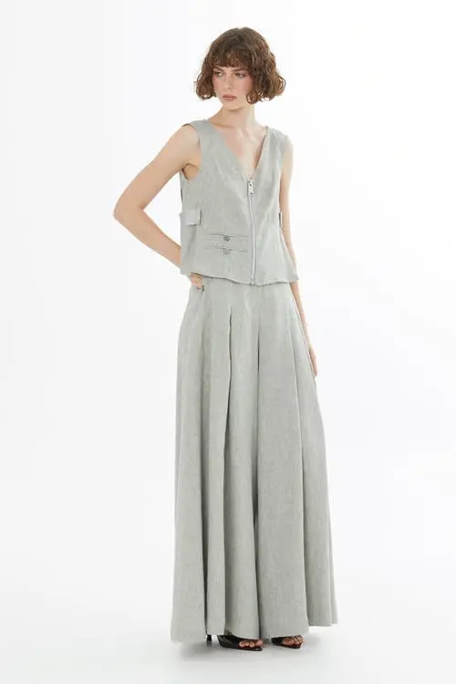 GIZIA Sleeveless Pocket Linen Blouse