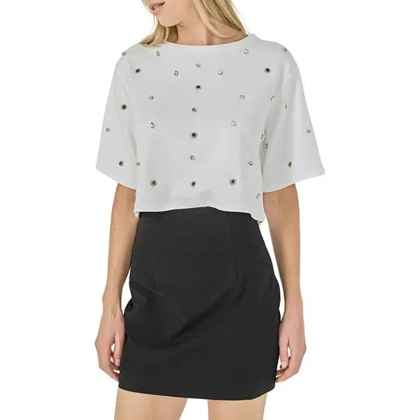 Endless Rose Rhinestone Embellished Crop T-shirt