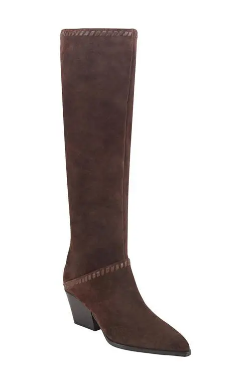 Marc Fisher Tayla Knee High Western Block Heel Boot - Dark Brown 200