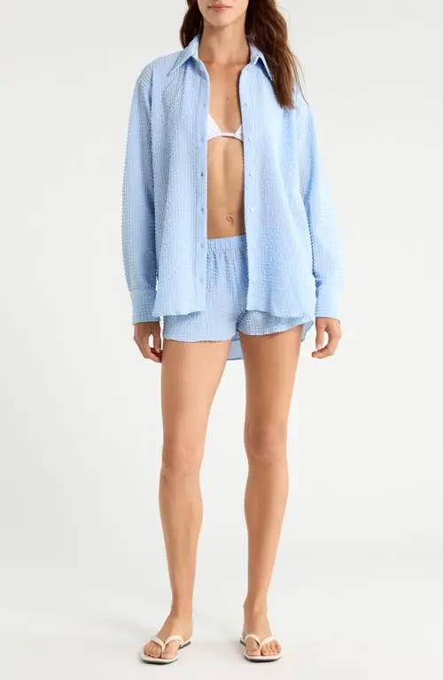Hunza G Seersucker Button-up Shirt - Cornflower