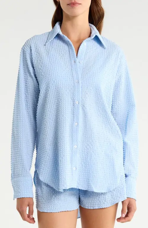 Hunza G Seersucker Button-up Shirt - Cornflower