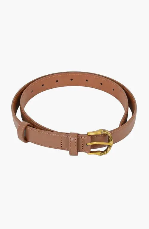 MODENAIRE Leather Belt With Textured Buckle And Classic Profile - Brown