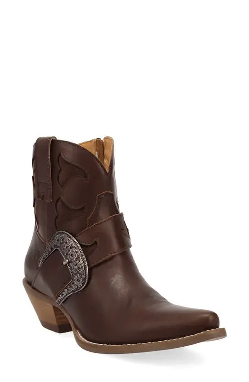 DINGO Saddle Up Western Boot With Etched Floral Buckle Hardware - Brown