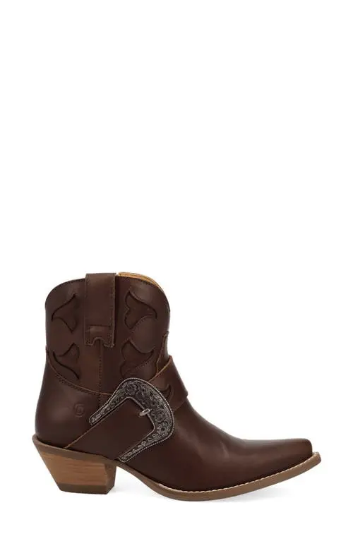 DINGO Saddle Up Western Boot With Etched Floral Buckle Hardware - Brown