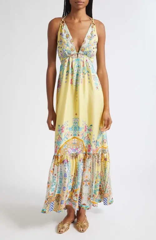 Camilla Beaded Silk Halter Maxi Dress - Barcelona