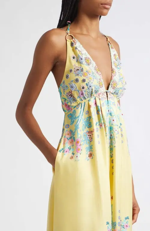 Camilla Beaded Silk Halter Maxi Dress