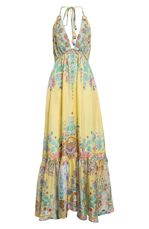 Camilla Beaded Silk Halter Maxi Dress