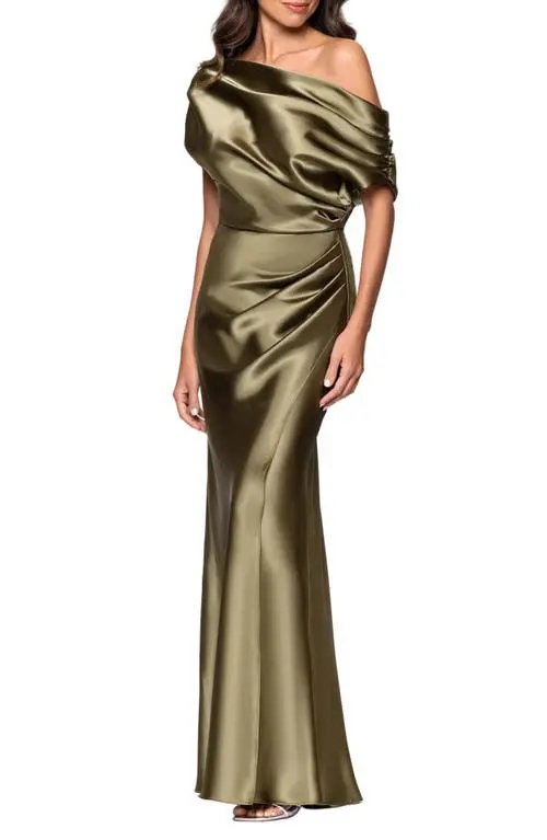 Betsy & Adam One-shoulder Satin Gown