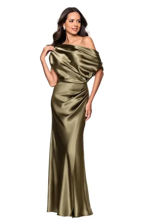 Betsy & Adam One-shoulder Satin Gown
