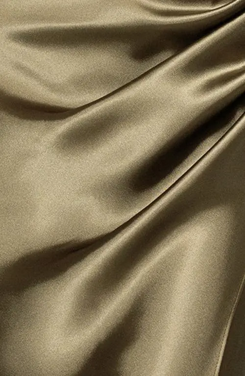 Betsy & Adam One-shoulder Satin Gown - Olive