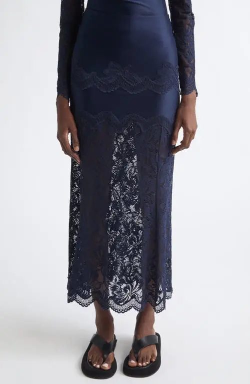 Rabanne Lace And Jersey Maxi Skirt - Deep Navy