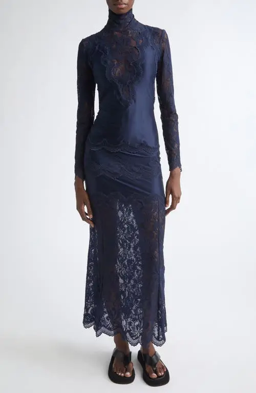 Rabanne Lace And Jersey Maxi Skirt - Deep Navy