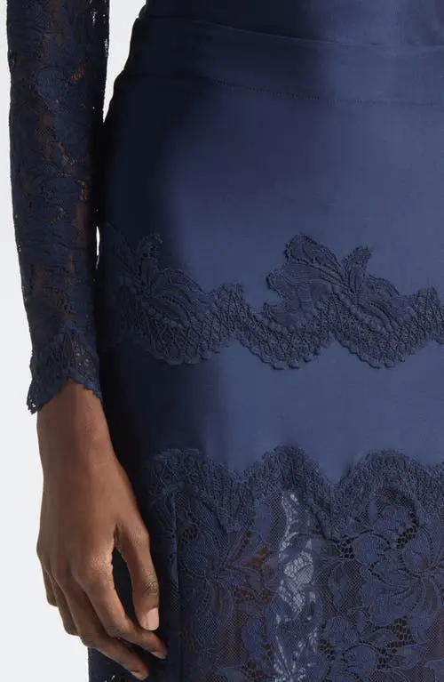 Rabanne Lace And Jersey Maxi Skirt - Deep Navy