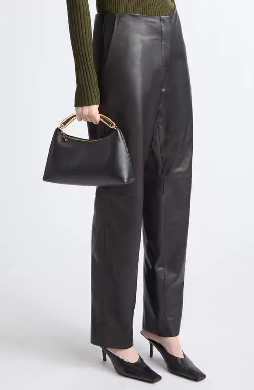 MANSUR GAVRIEL Rhea Metal Handle Leather Handbag - Black