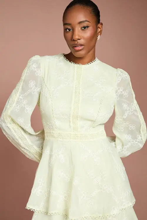 Coast Long Sleeve Embroidered Lace Tiered Midi Dress