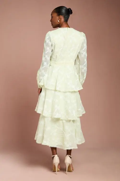 Coast Long Sleeve Embroidered Lace Tiered Midi Dress