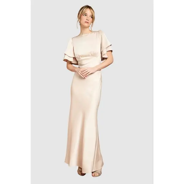 Coast High Neck Flutter Sleeve Maxi Dress - Champagne