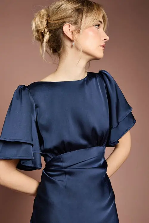Coast High Neck Crepe Maxi Dress - Navy