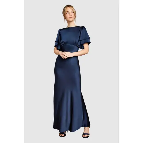 Coast High Neck Flutter Sleeve Maxi Dress - Navy