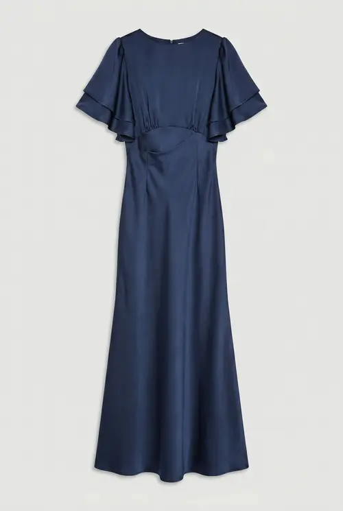 Coast High Neck Flutter Sleeve Maxi Dress - Navy