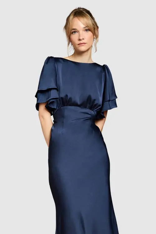 Coast High Neck Flutter Sleeve Maxi Dress - Navy