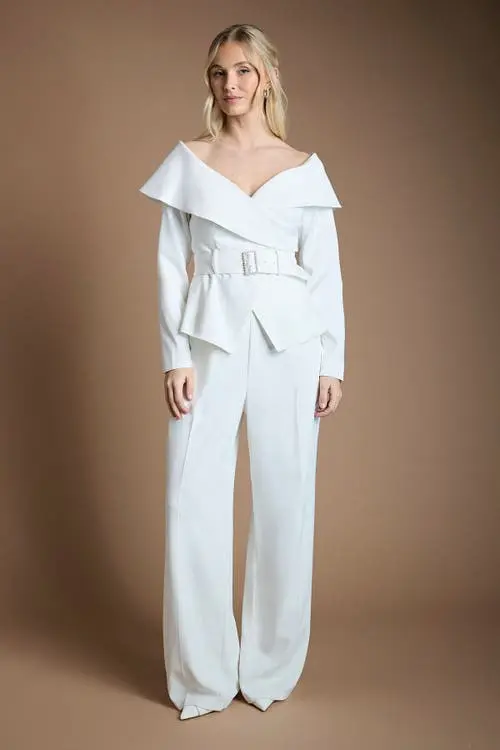 Coast Off The Shoulder Long Sleeve Belted Top