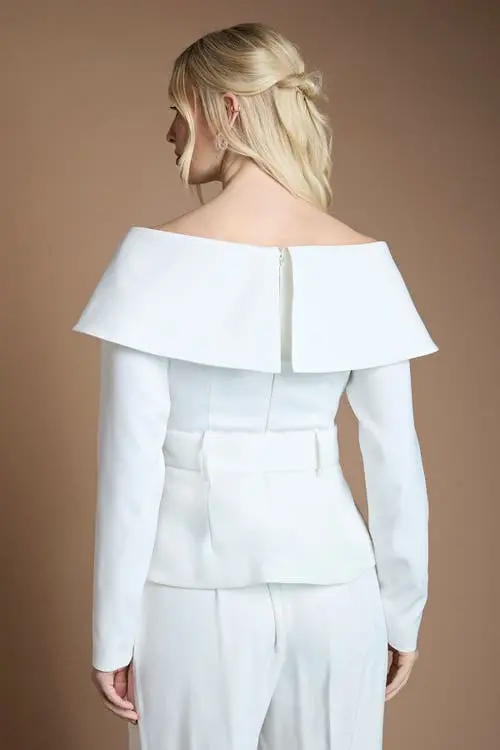 Coast Off The Shoulder Long Sleeve Belted Top