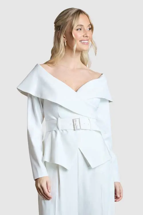 Coast Off The Shoulder Long Sleeve Belted Top - Ivory