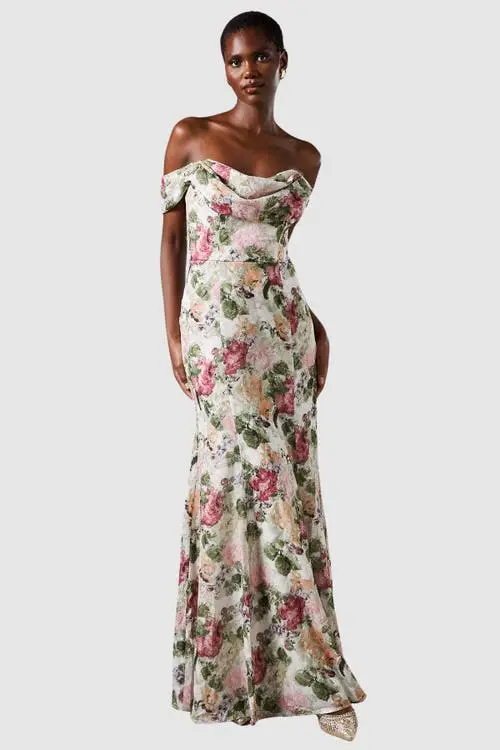 Coast Floral Bardot Maxi Dress - Cream