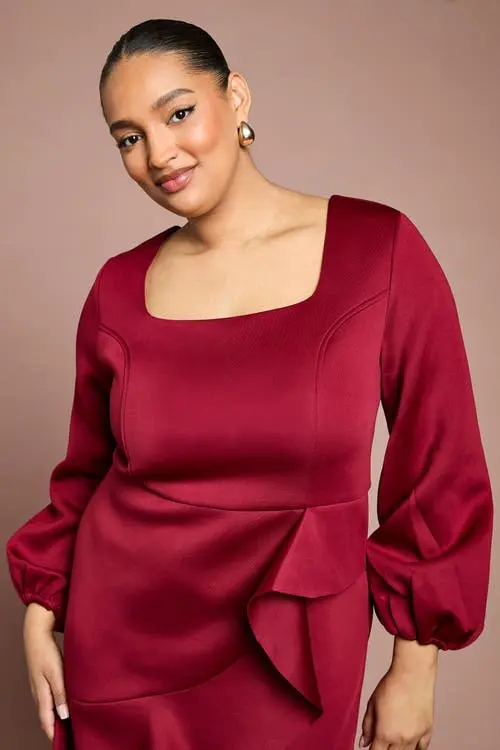 Coast Plus Square Neck Balloon Sleeve Ruffle Midi Dress