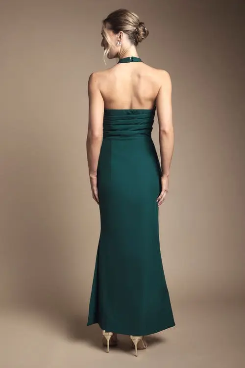 Coast Halterneck Maxi Dress With Gathered Waist And Side Slit - Emerald
