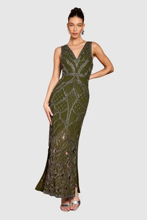 Coast Embellished V-neck Maxi Dress - Green
