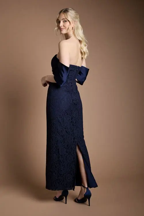Coast Bardot Neck Short Sleeve Lace Maxi Dress - Navy