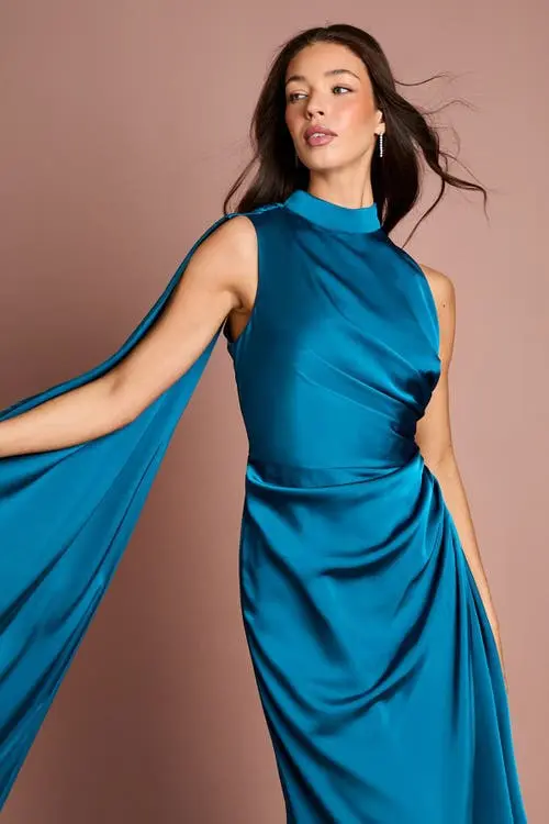 Coast Satin Ruched Waist Cap Midi Dress