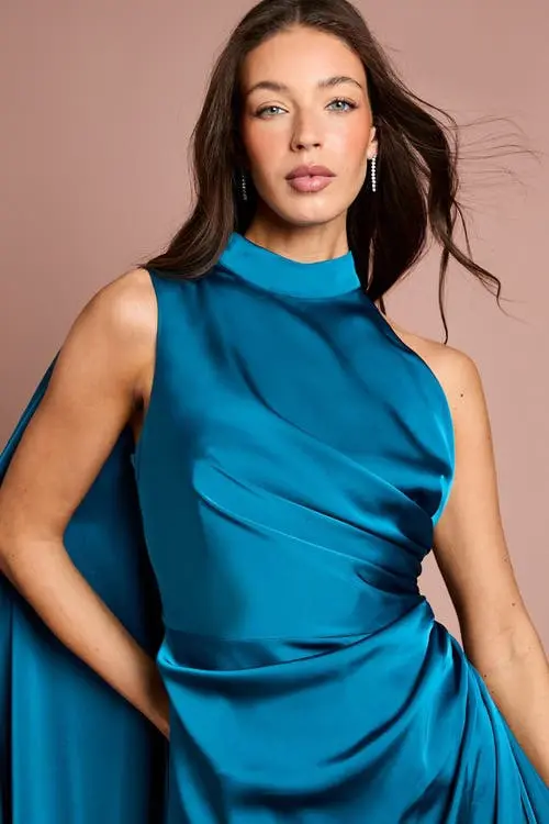 Coast Satin Ruched Waist Cap Midi Dress