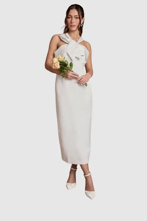 Coast Halterneck Wedding Dress With Cross-over Neckline And Bead Detailing - Ivory