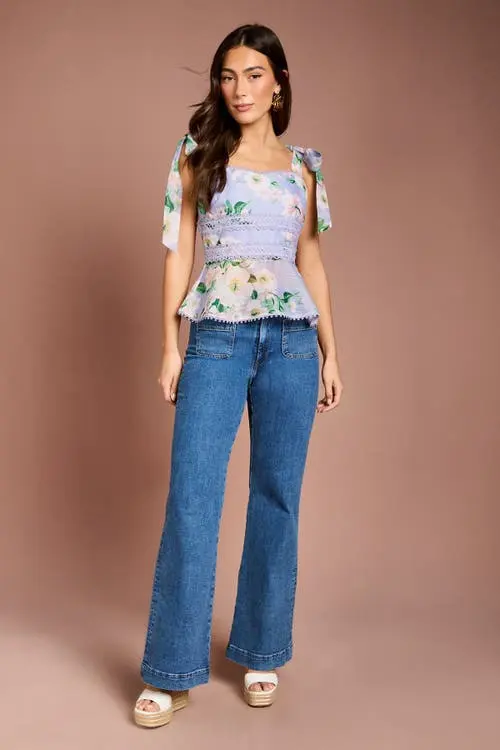 Coast Square Neck Bow Shoulder Peplum Top
