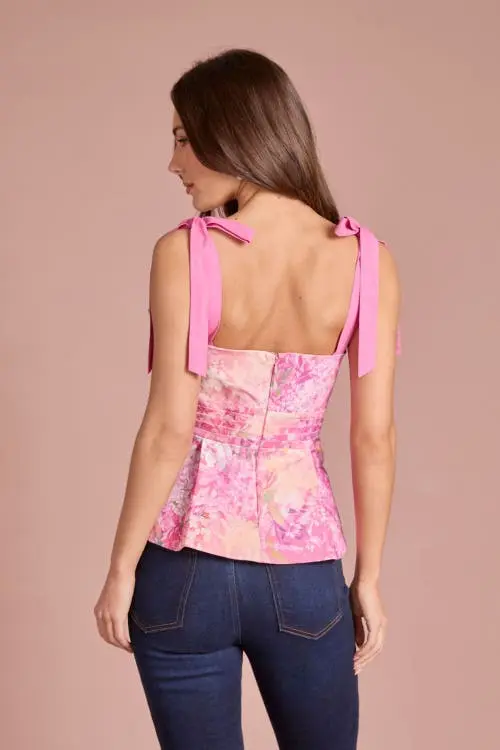 Coast Bow Shoulder Printed Peplum Top