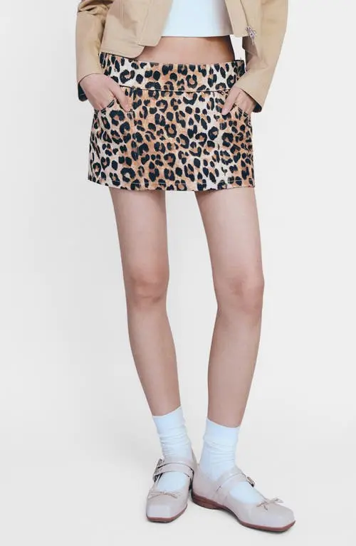 Mango Leopard Print Denim Mini Skirt