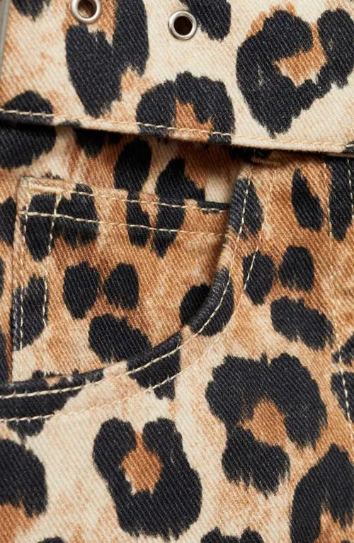 Mango Leopard Print Denim Mini Skirt