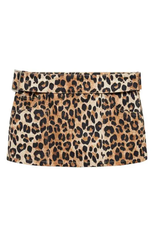 Mango Leopard Print Denim Mini Skirt