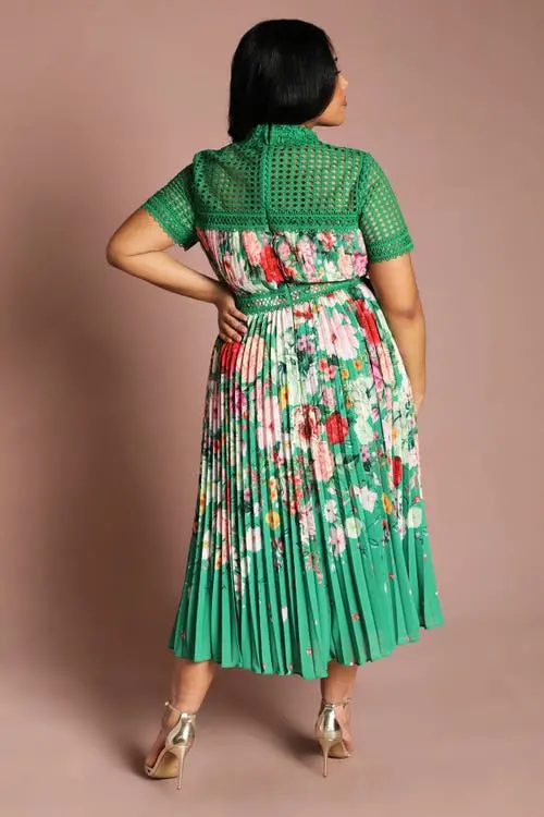 Coast Plus Lace Embellished Floral Pleated Midi Dress