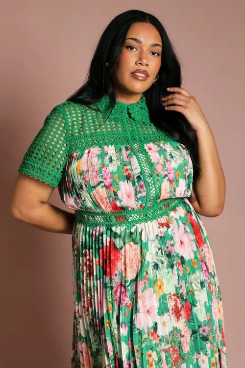 Coast Plus Lace Embellished Floral Pleated Midi Dress