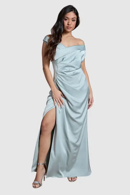 Coast Petite Bardot Maxi Dress With Draped Waist - Sage