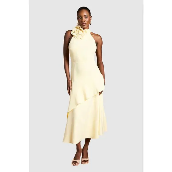 Coast Corsage High Neck Midi Dress - Lemon